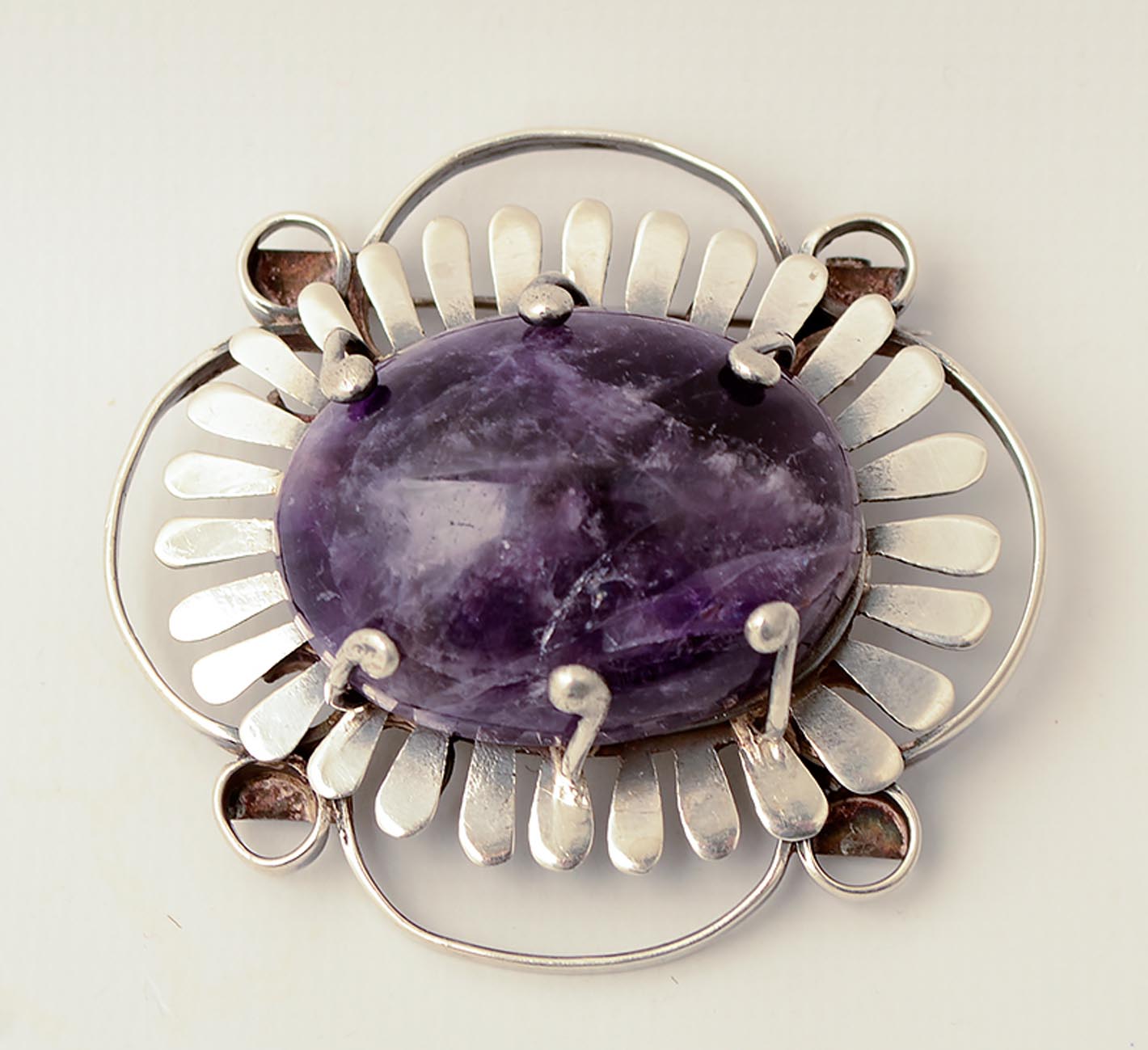 Large Silver Brooch with Amethyst: Circa 1940