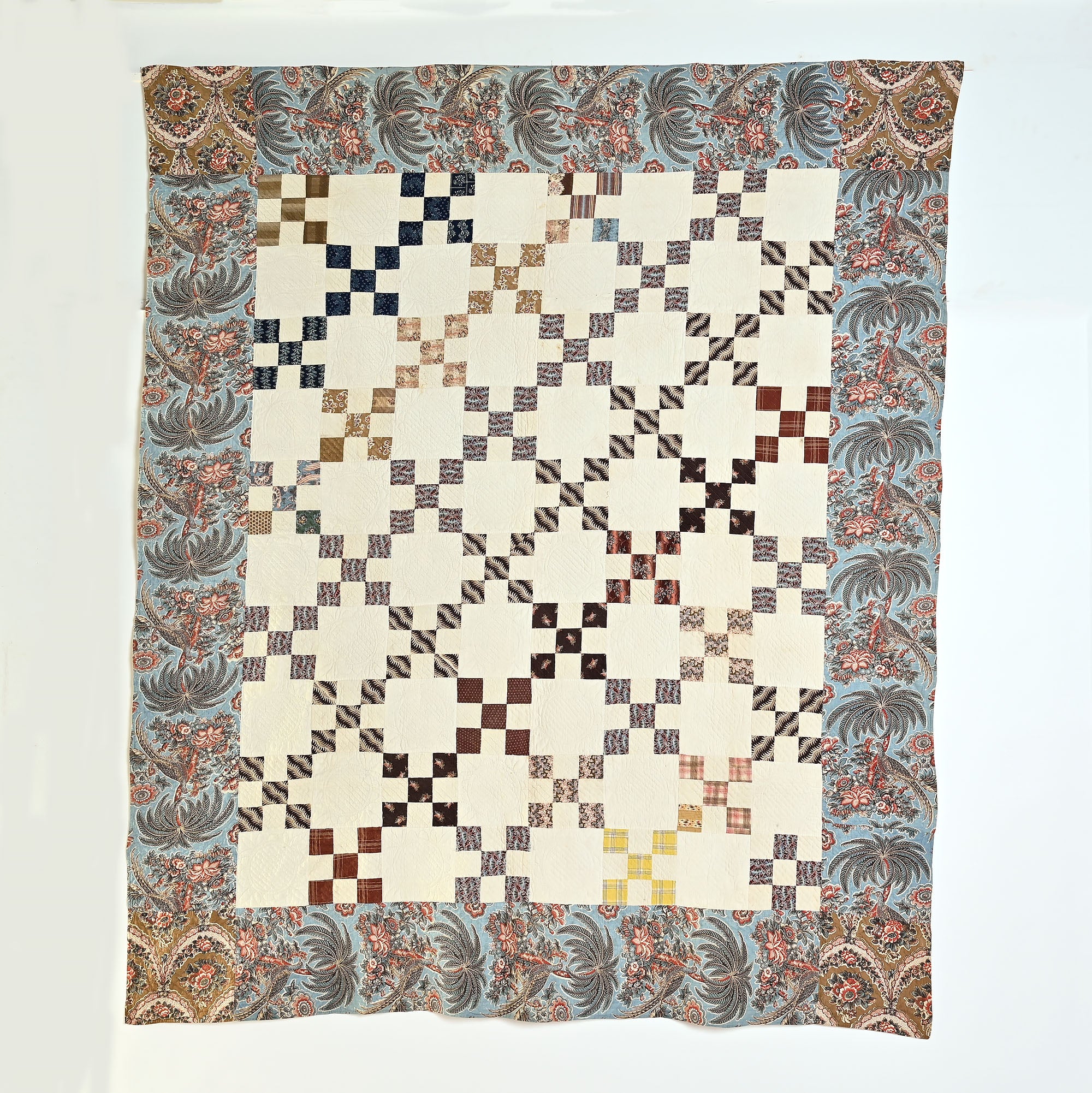 Nine Patch Quilt w/ Chintz Border | 19th century | Antique Quilts